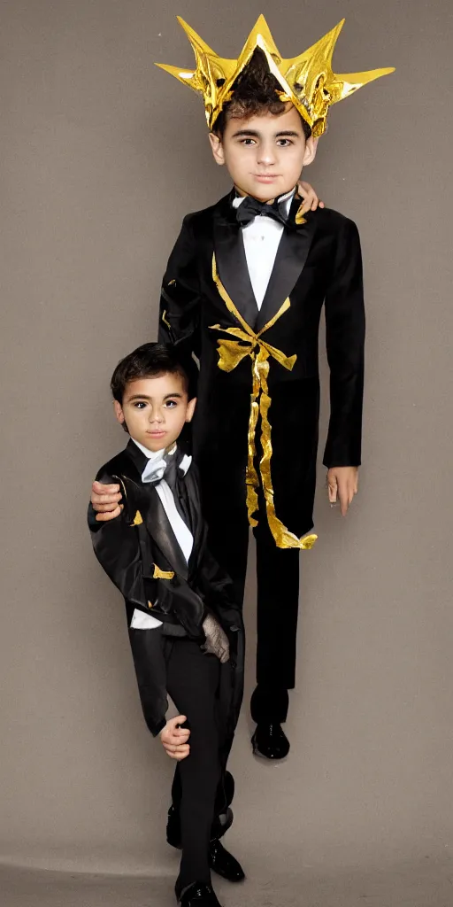 young Camilo wearing a golden crown and a black tissue | Stable ...