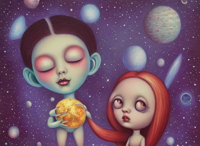a cute alien girl holds the universe in her hand, an | Stable Diffusion ...