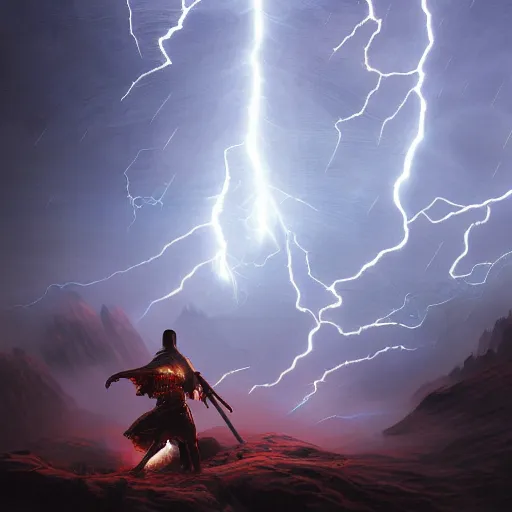 UHD closeup of a Samurai in a martian lightning storm, | Stable Diffusion