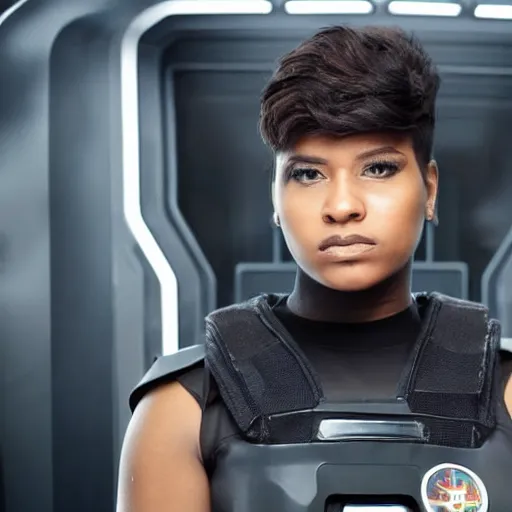 a futuristic female security guard with brown skin and | Stable Diffusion
