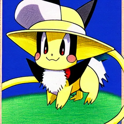 Pichu from Pokemon anime wearing a straw hat by Ken | Stable Diffusion ...