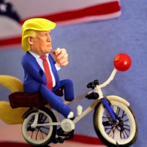 donald trump riding a bike, claymation, very detailed, | Stable Diffusion
