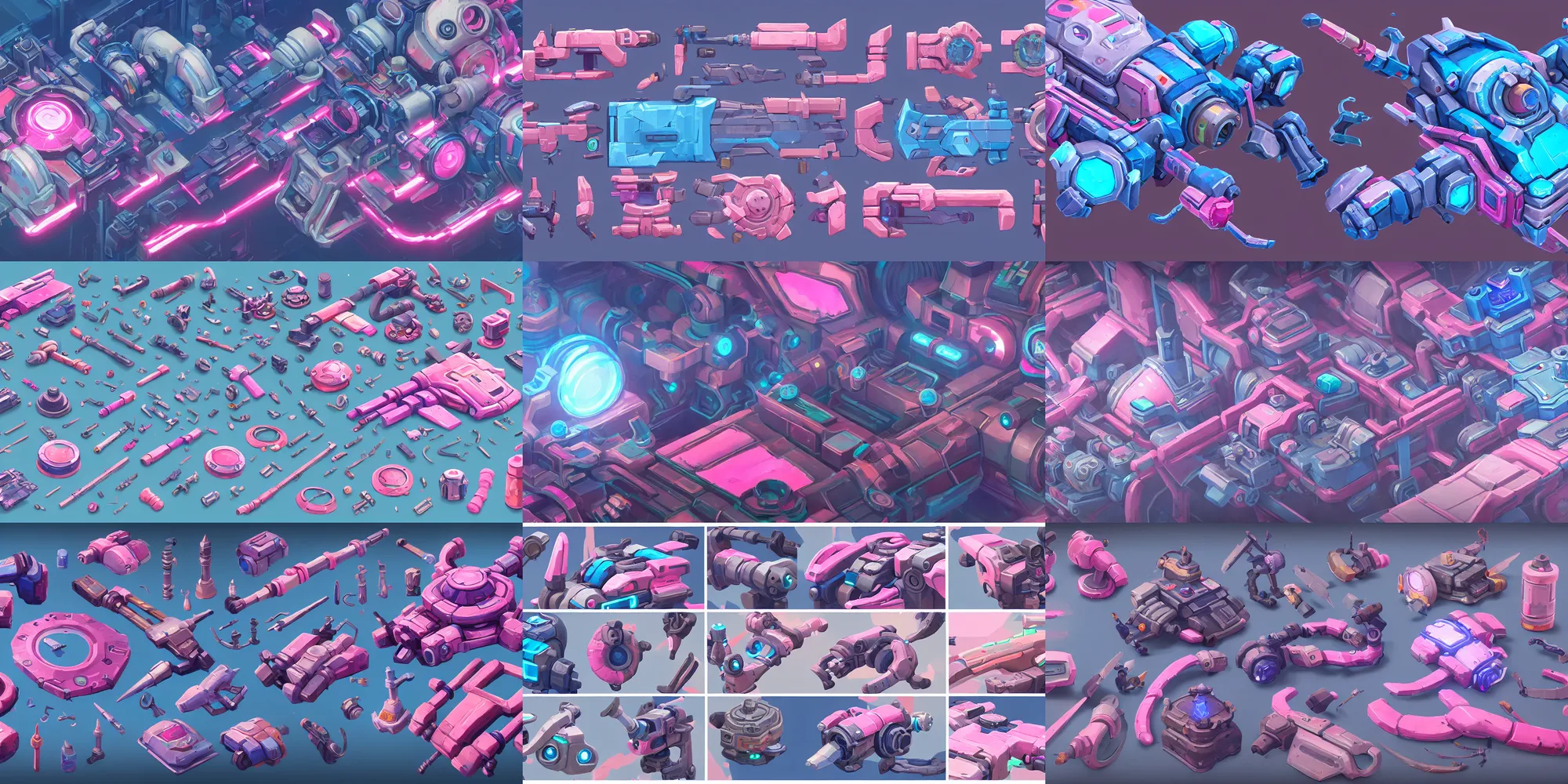 game asset of electronic parts and greebles, in | Stable Diffusion