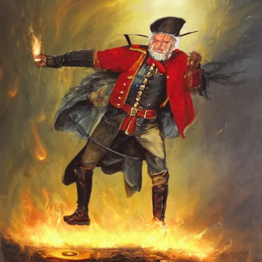 an old wizard casts a fireball at a British redcoat | Stable Diffusion