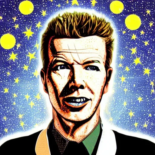 A constellation that resembles the face of Rick Astley | Stable Diffusion