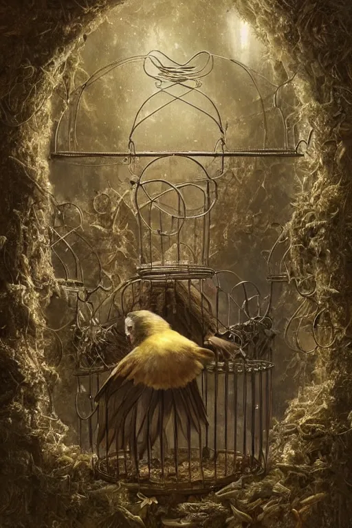 Man locked in a bird cage, 4k detailed hyperrealistic | Stable Diffusion