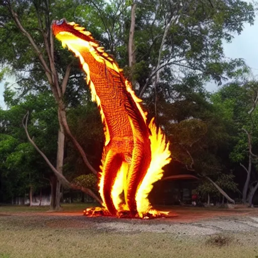 An enormous monitor lizard made of fire. It has wings | Stable Diffusion