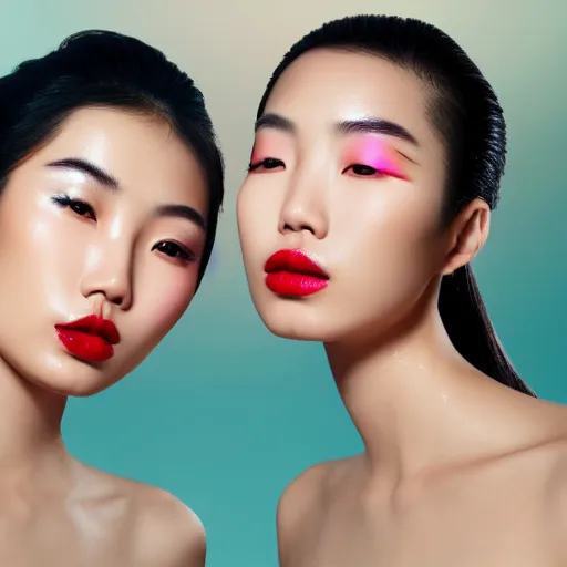 close up photo portrait of two asian models half | Stable Diffusion ...