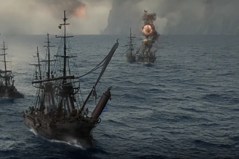 vfx movie pirate ships firing canons 8 5 mm by | Stable Diffusion | OpenArt