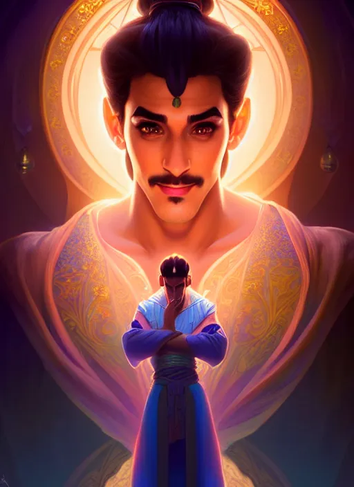 symmetry portrait of aladdin, glowing lights, | Stable Diffusion | OpenArt