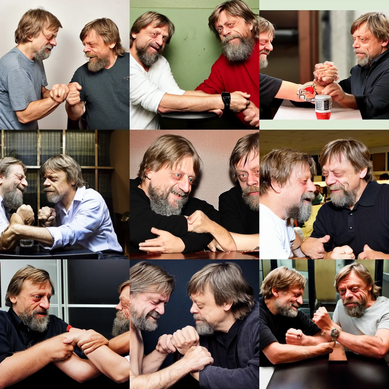 photo of slajov zizek arm wrestling with a bearded | Stable Diffusion ...