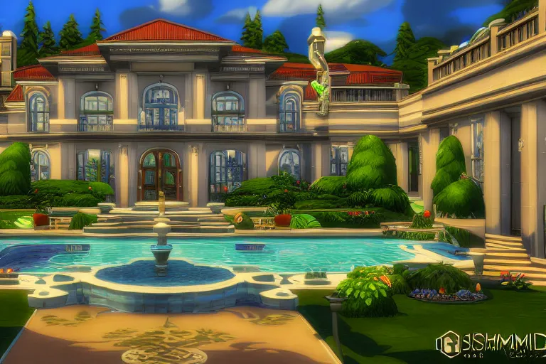 sims 4 mansion, art deco, neo - futurist, maximalist, | Stable Diffusion