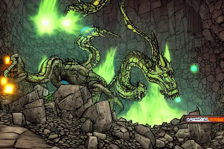 Draconic hydra in a radioactive cavern, borderlands | Stable Diffusion ...
