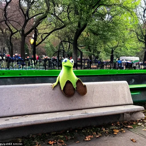 homeless Kermit the frog down on his luck sitting on a | Stable ...