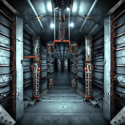 scary dungeon with torture devices and restraints, | Stable Diffusion