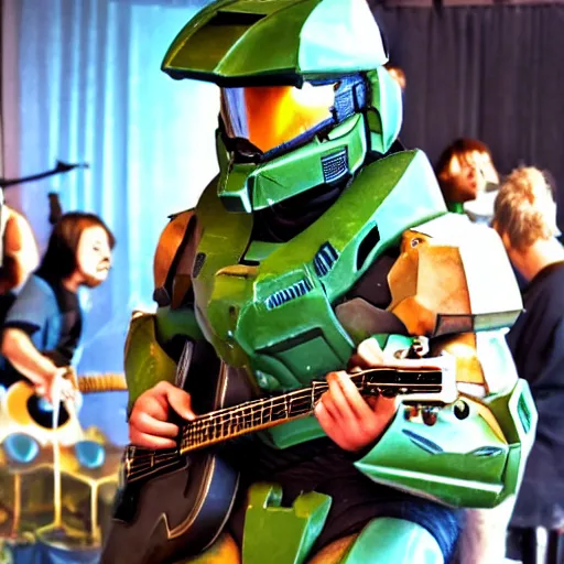 Master Chief from Halo playing guitar at a music | Stable Diffusion ...