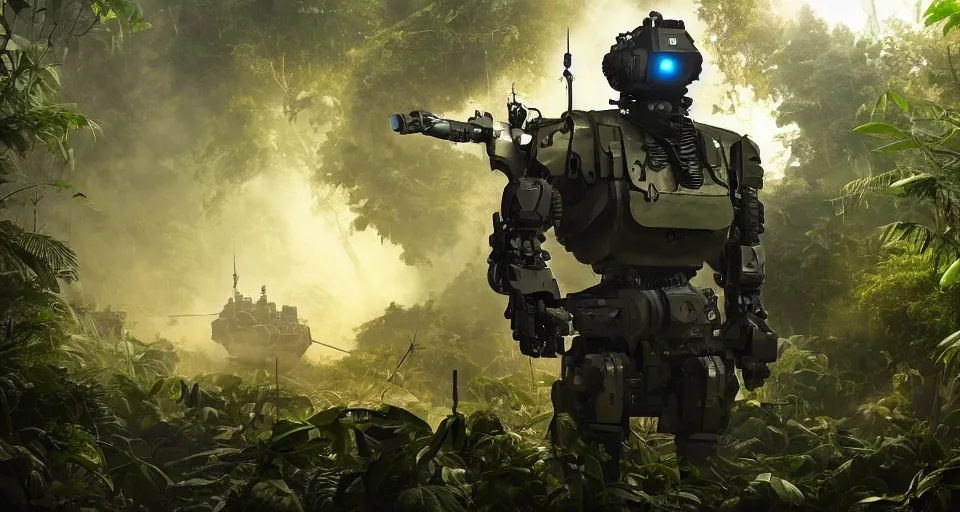 splash art mech fighting a giant frog in a jungle, | Stable Diffusion ...