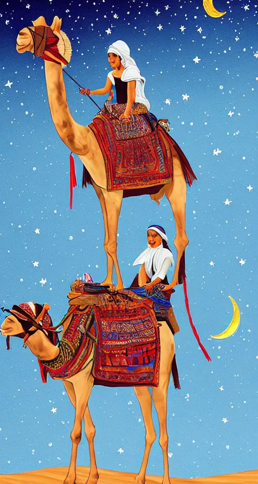 an arabian merchant rides her camel in the desert at | Stable Diffusion ...