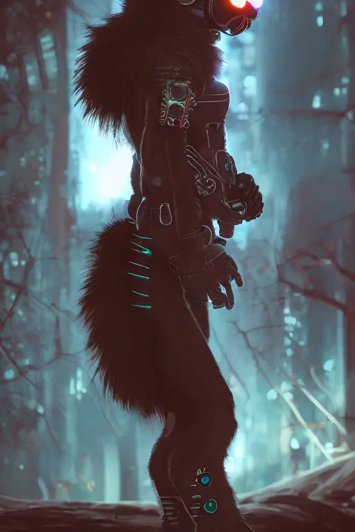 a cyberpunk furry with a fluffy tail in a forest, | Stable Diffusion ...