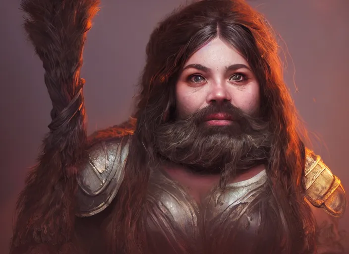 Beautiful art portrait of a bearded female dwarf | Stable Diffusion