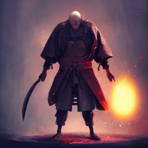 Giant beastly Samurai with an egg growing from his | Stable Diffusion