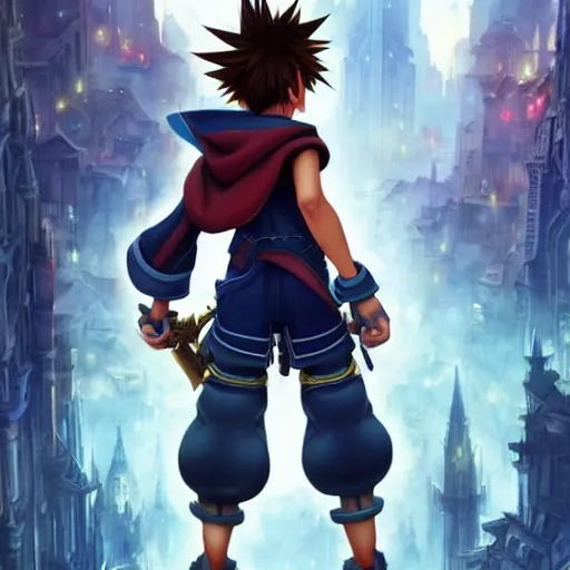 sora from kingdom hearts flying through a city, | Stable Diffusion ...
