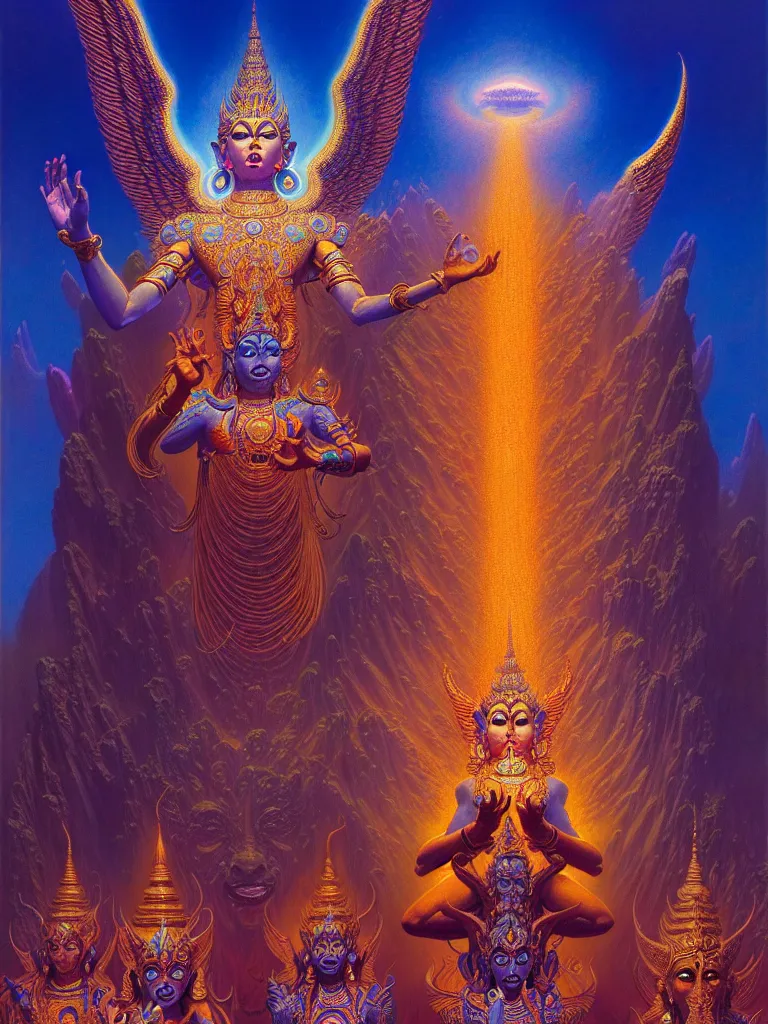 a dmt blue and golden angel goddess hindu entity thai | Stable ...