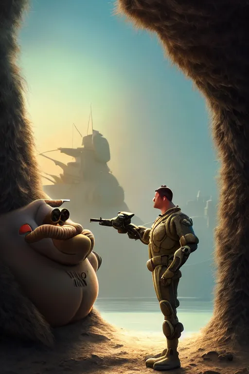 pixar soldier looking at a walrus | glamorous oily | Stable Diffusion ...