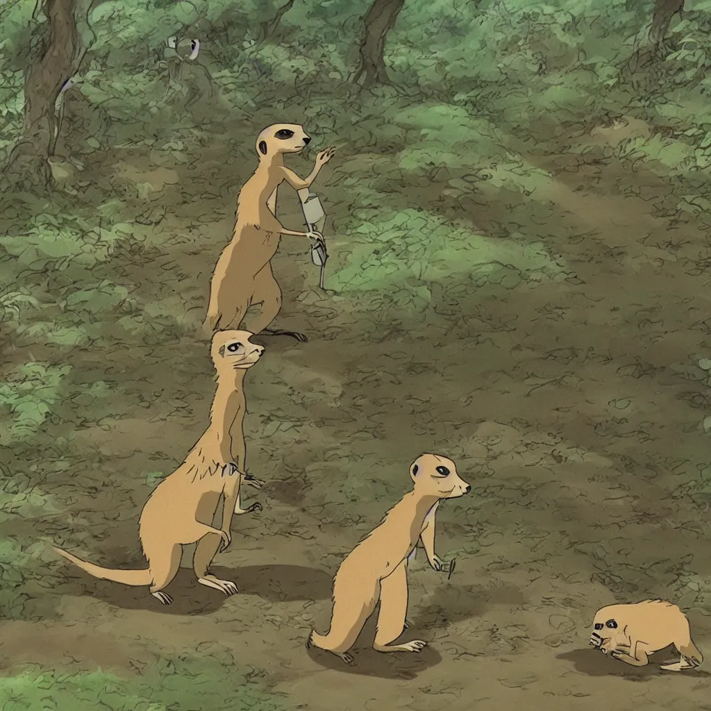 a meerkat picking up litter in a park, a cell - shaded | Stable ...