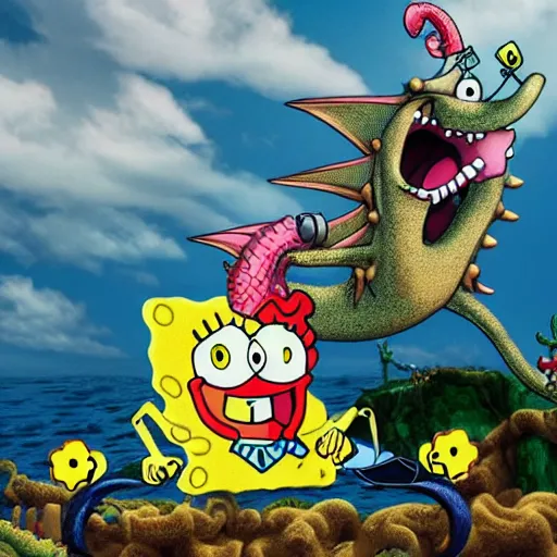 spongebob riding a dragon | Stable Diffusion | OpenArt