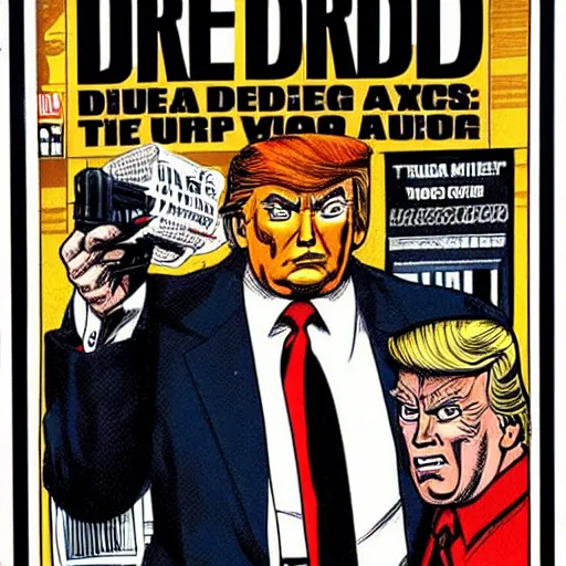 judge dredd arresting donald trump. 2000ad comic book | Stable Diffusion