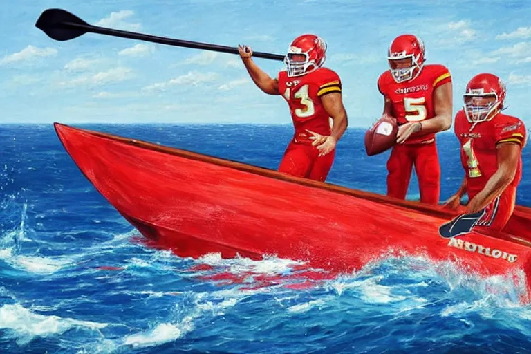 a rowboat filled with nfl players in football helmets | Stable ...
