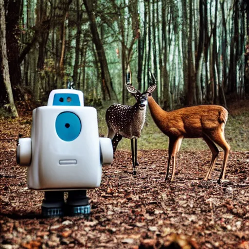 a real photo of robots and a deer in a forest, 50mm | Stable Diffusion ...