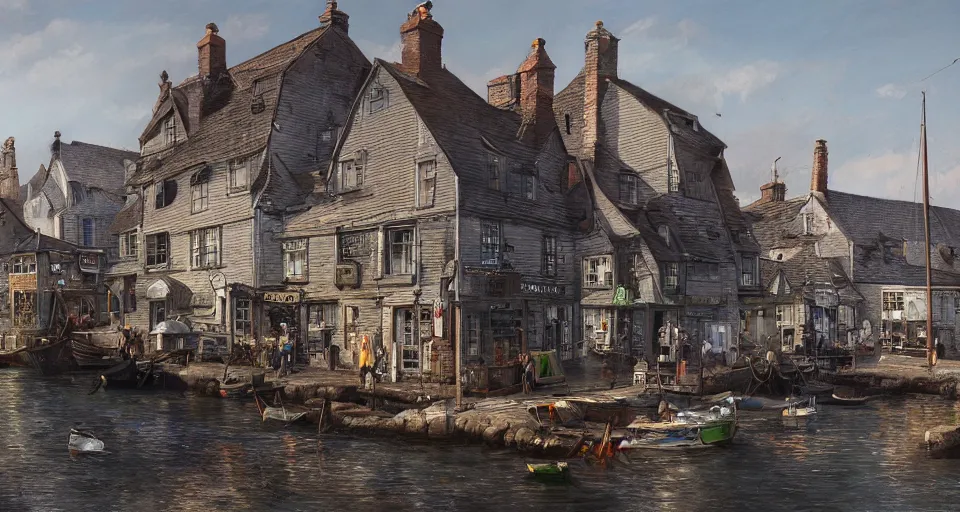 victorian cornish fishing village, street scene, | Stable Diffusion