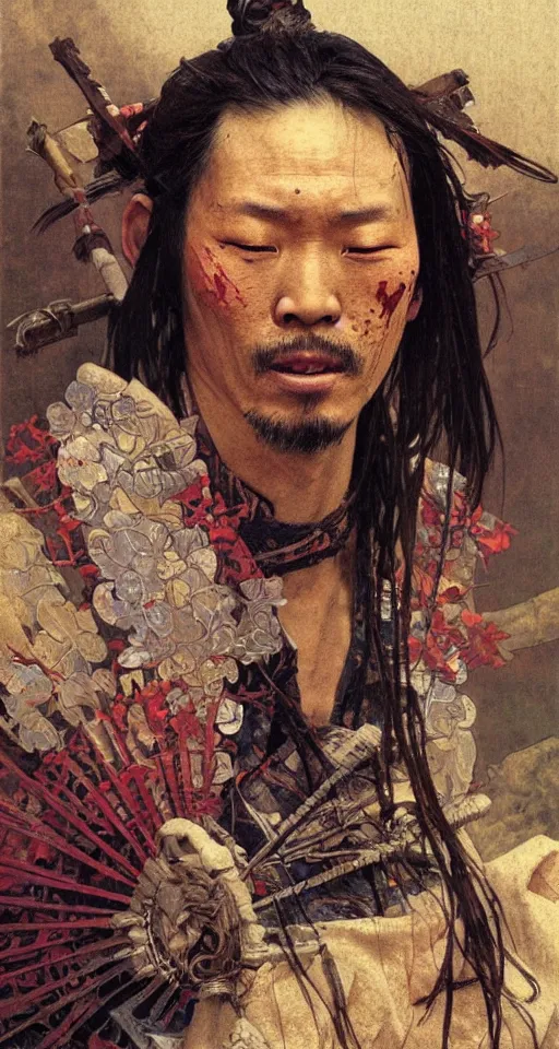 portrait of Sickly diseased dying Samurai warrior, sun | Stable ...