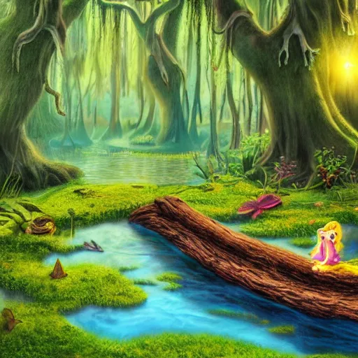 magical swamp, nostalgic disney art, fairies, | Stable Diffusion