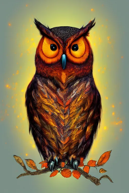 radiant owl, glowing amber, autumn colours, highly | Stable Diffusion ...