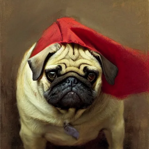 portrait of an evil pug wearing a red cape, by jeremy | Stable ...