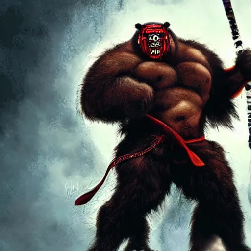big buff very strong bear beast-man samurai wearing a | Stable ...