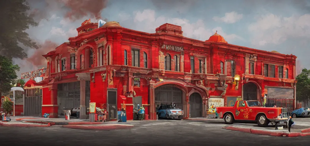retro fire station concept art, colorful, 8 k | Stable Diffusion