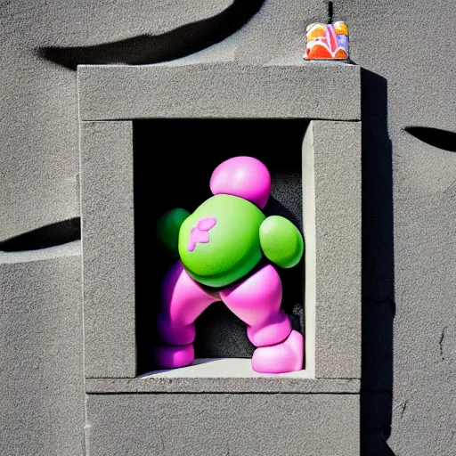 melting Quasimodo kaws toy inside abandoned graffiti | Stable Diffusion ...