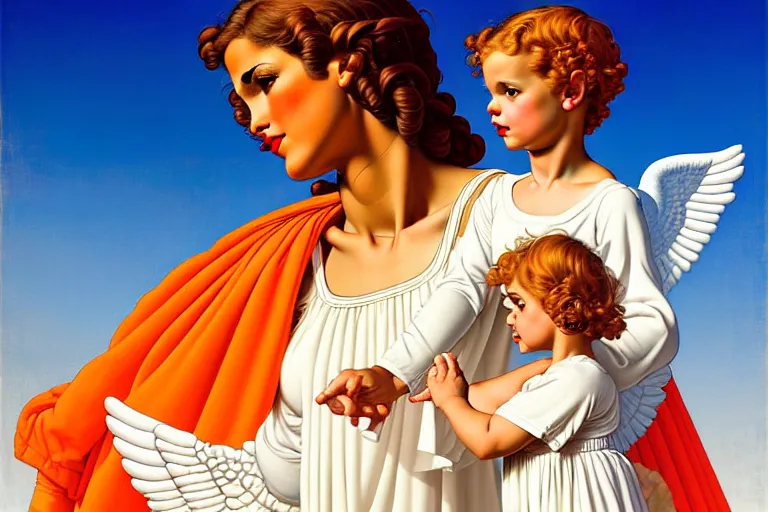 a beautiful greek angel helping a young child by dan | Stable Diffusion ...