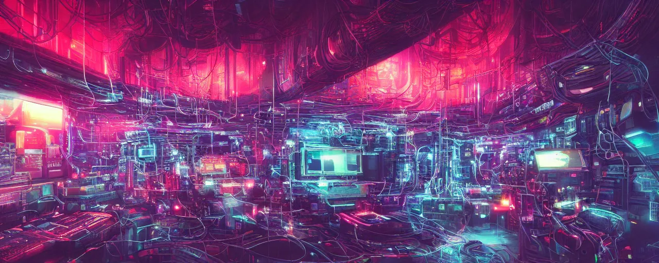 inside a massive computer, [ circuits, neon lights, | Stable Diffusion | OpenArt