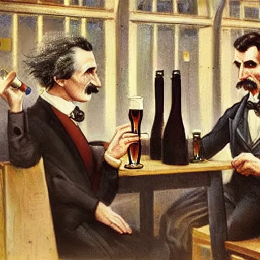 Full colour render of albert einstein and nikola tesla | Stable Diffusion