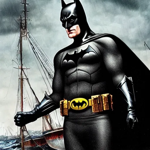 painting of Batman standing on the Kon-Tiki raft and | Stable Diffusion ...