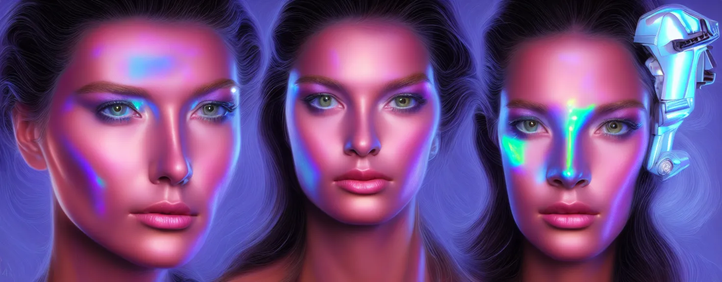 beauty young woman with detailed faces in holograms of | Stable ...