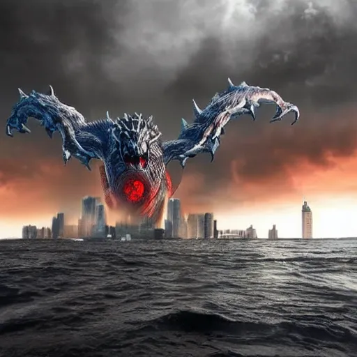 huge scary monster coming from the sea and attack new | Stable Diffusion | OpenArt