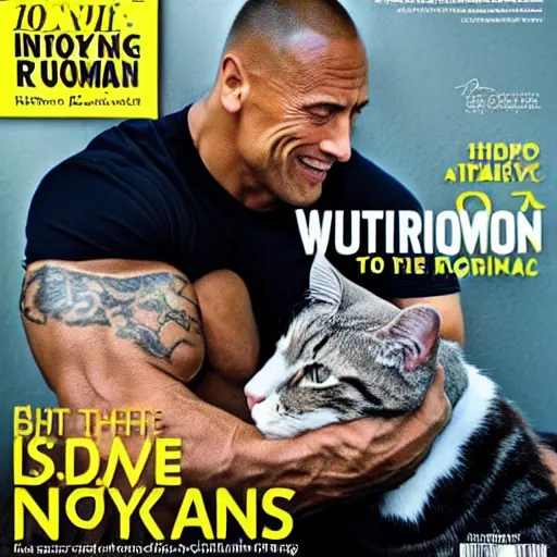 dwayne johnson petting a cat, cover of national | Stable Diffusion ...