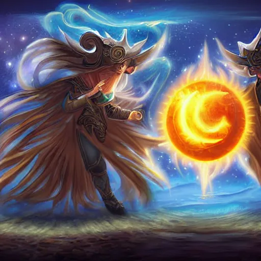 sun and moon merging spell, hearthstone art style, | Stable Diffusion ...