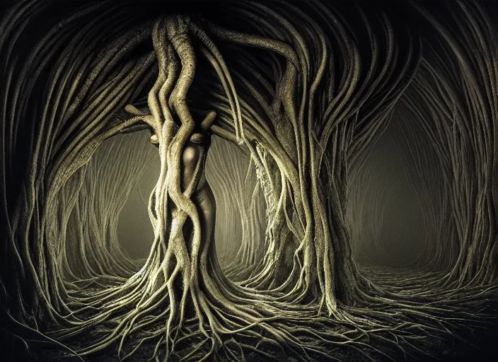 photo of roots growing down from a ceiling in an | Stable Diffusion ...